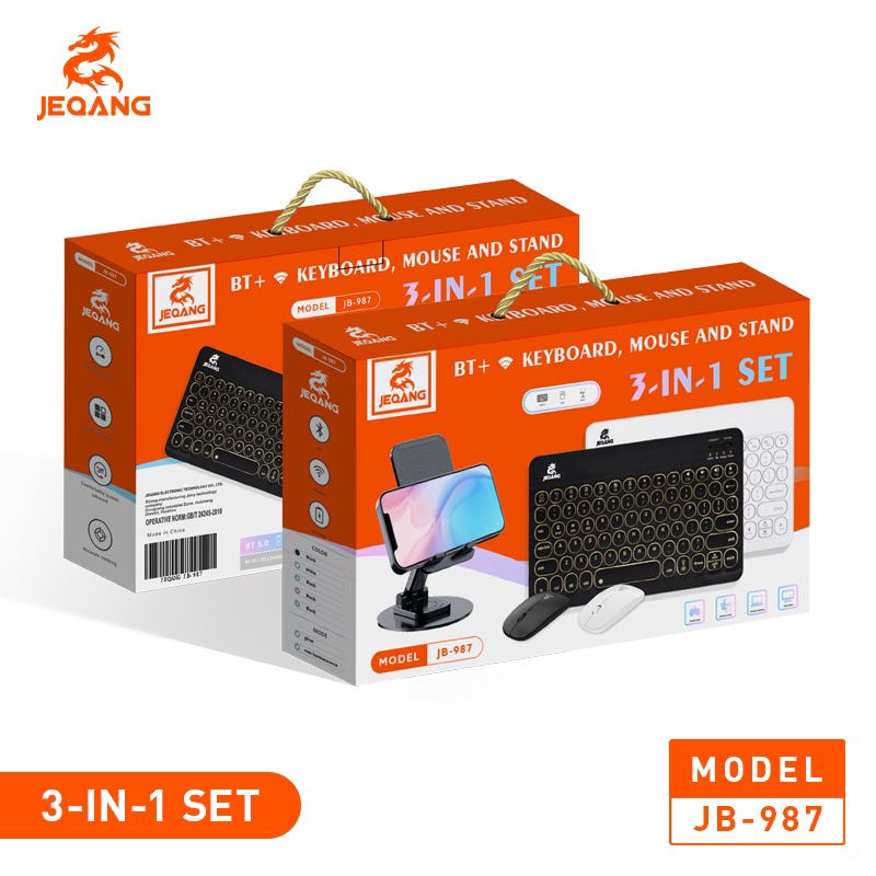 JEQANG JB-987 Klavye, Mouse ve Telefon Tutucu 3'ü 1 Arada Set - Pcm Aksesuar